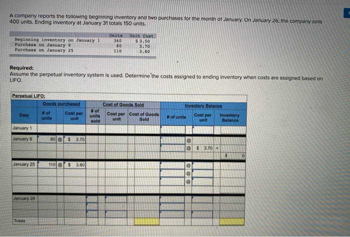 Solved A company reports the following beginning inventory | Chegg.com
