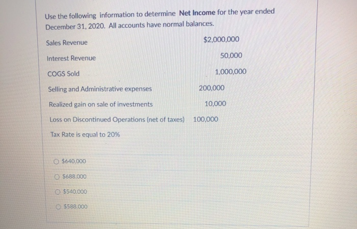 Solved Use the following information to determine Net Income | Chegg.com