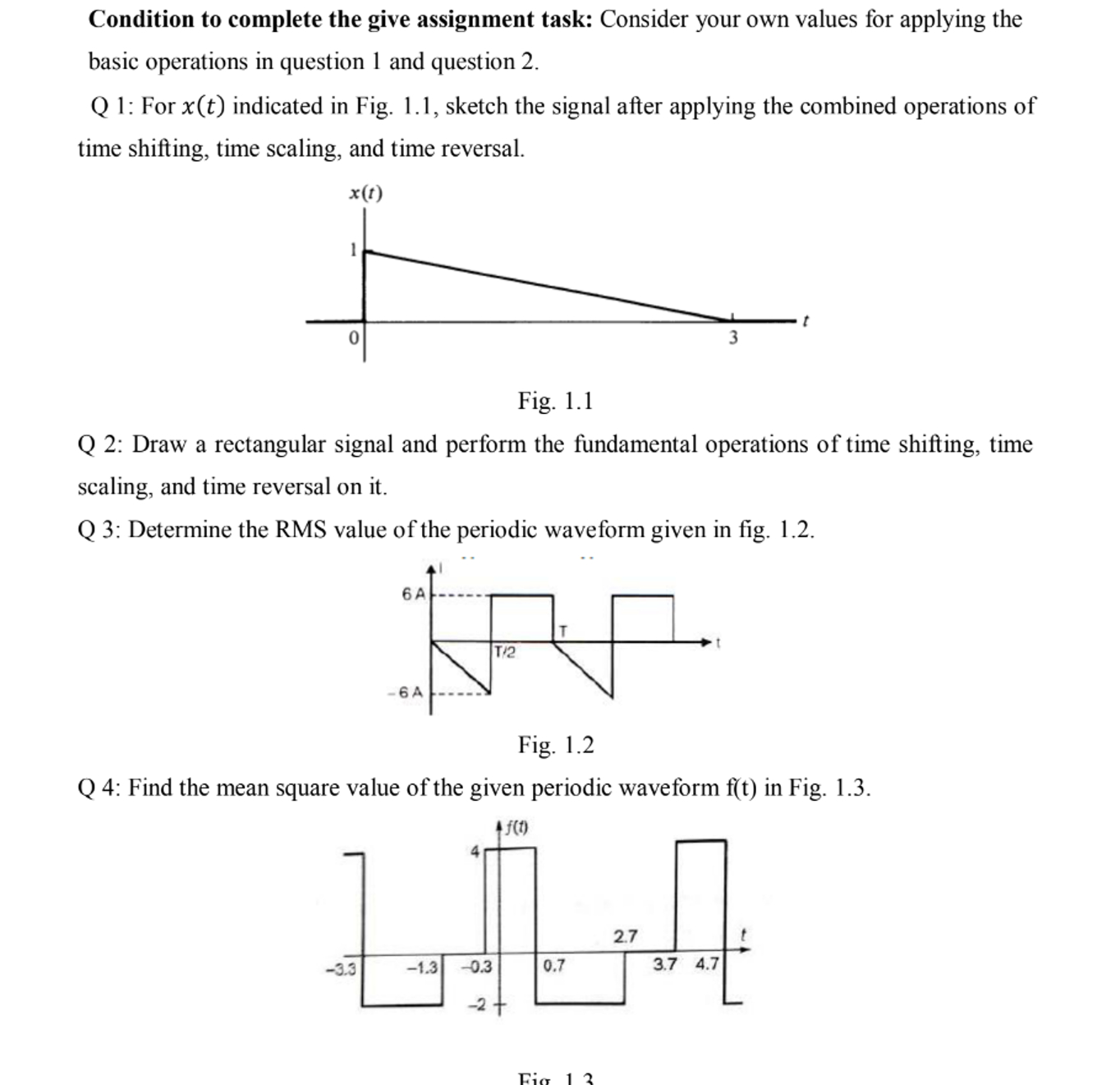 Solved Q 1: For x(t) ﻿indicated in Fig. 1.1, ﻿sketch the | Chegg.com