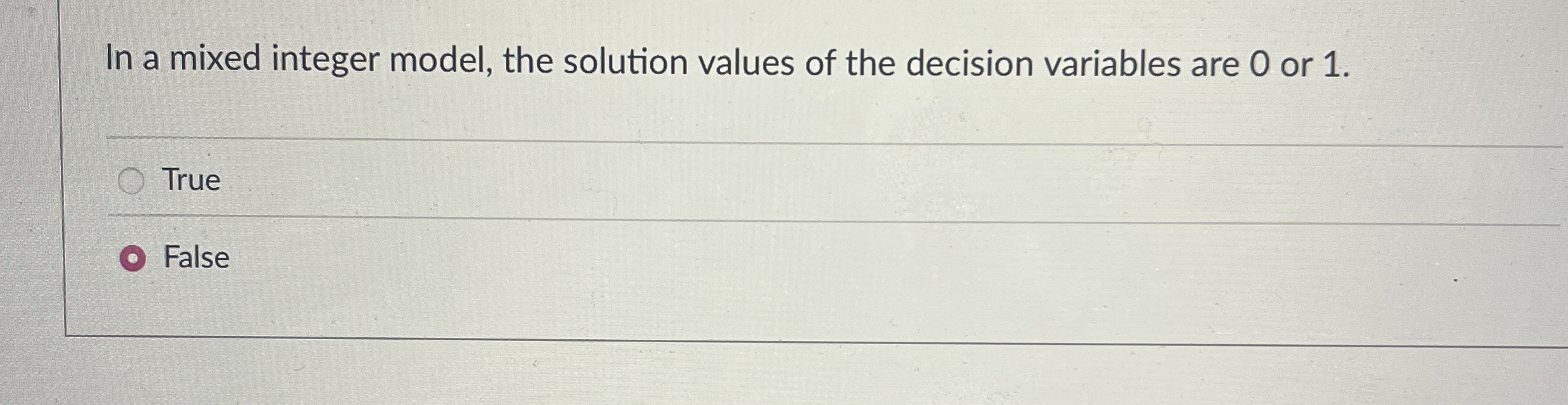 Solved In a mixed integer model, the solution values of the | Chegg.com