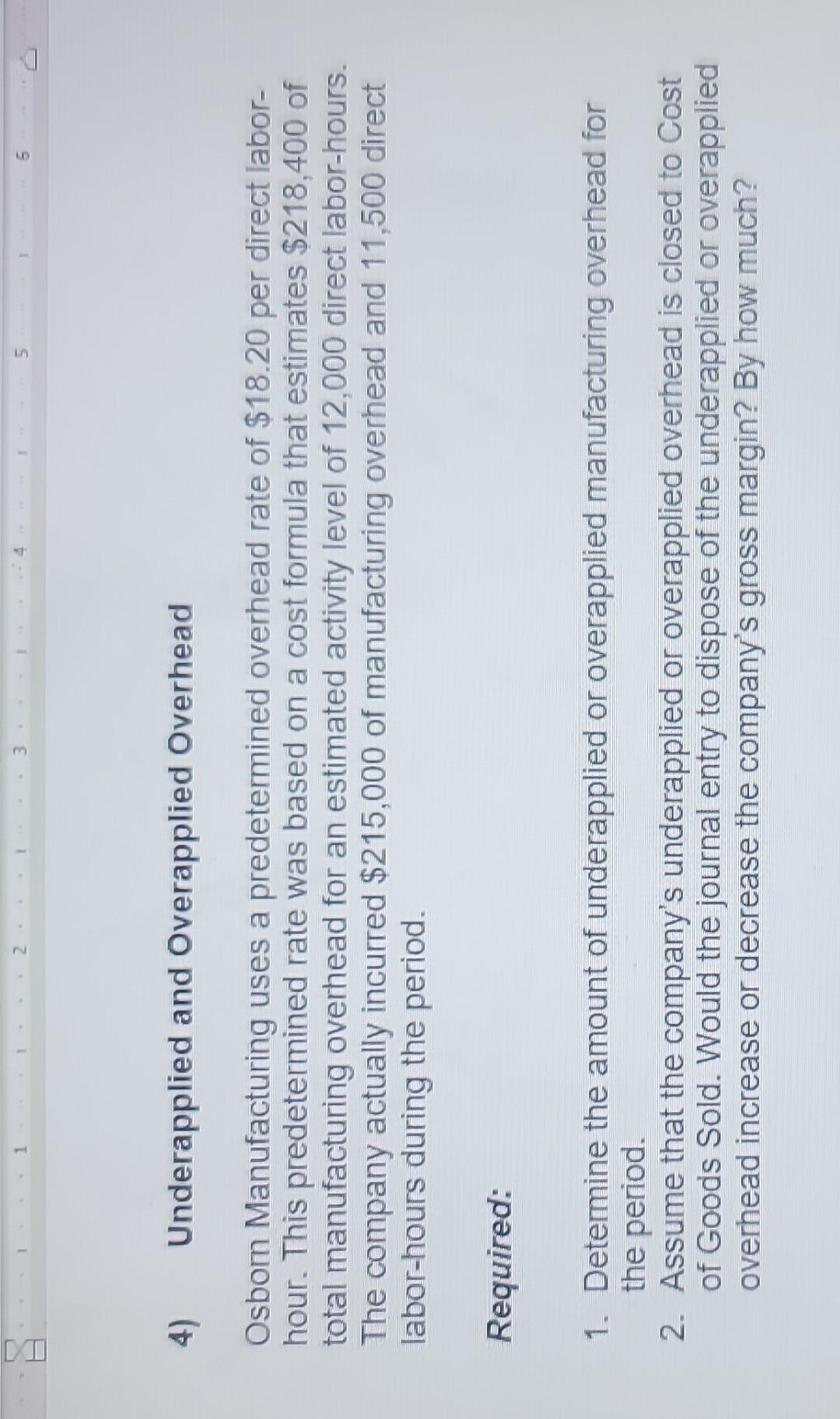 4) Underapplied and Overapplied Overhead Osborn | Chegg.com
