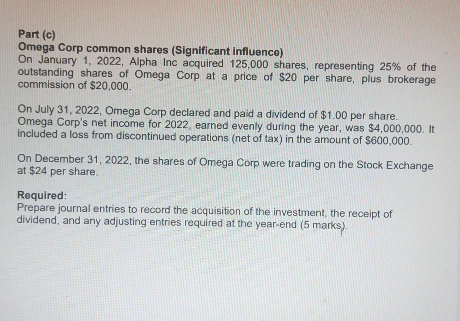 Solved Question 1 (18 marks, 36 minutes) Alpha Inc., a | Chegg.com Solved Question 1 (18 marks, 36 minutes) Alpha Inc., a | Chegg.com