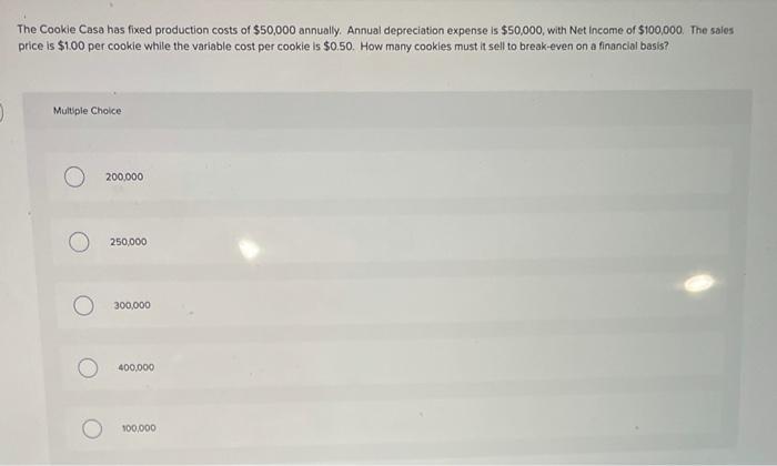 Solved The Cookie Casa has fixed production costs of $50,000 | Chegg.com