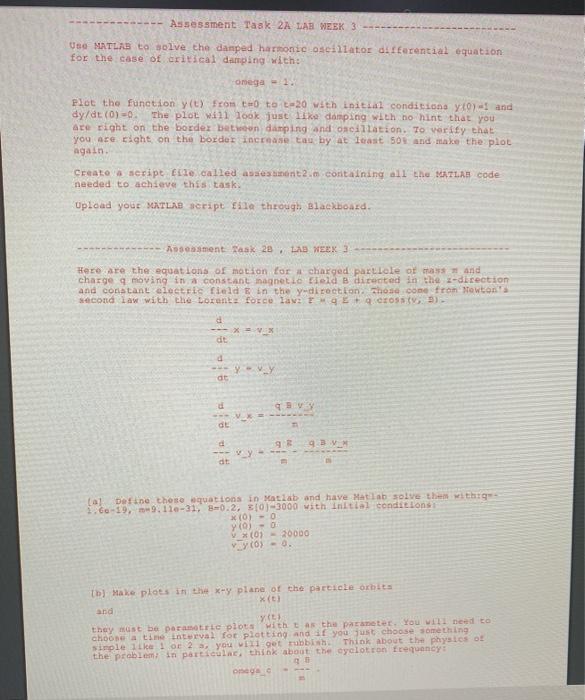 Solved Assessment Task 2A LA WEEK 3 Use MATLAB to solve the | Chegg.com