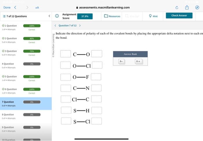 Solved Assessments.macmillanlearning.com Assignment Score: | Chegg.com