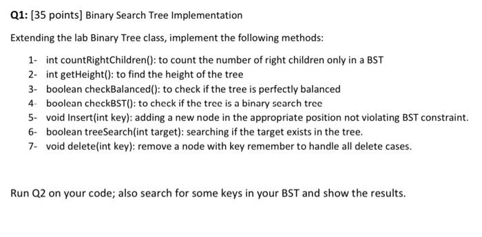 Solved Q1 35 Points Binary Search Tree Implementation 