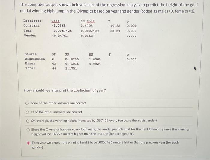 Solved The computer output shown below is part of the | Chegg.com