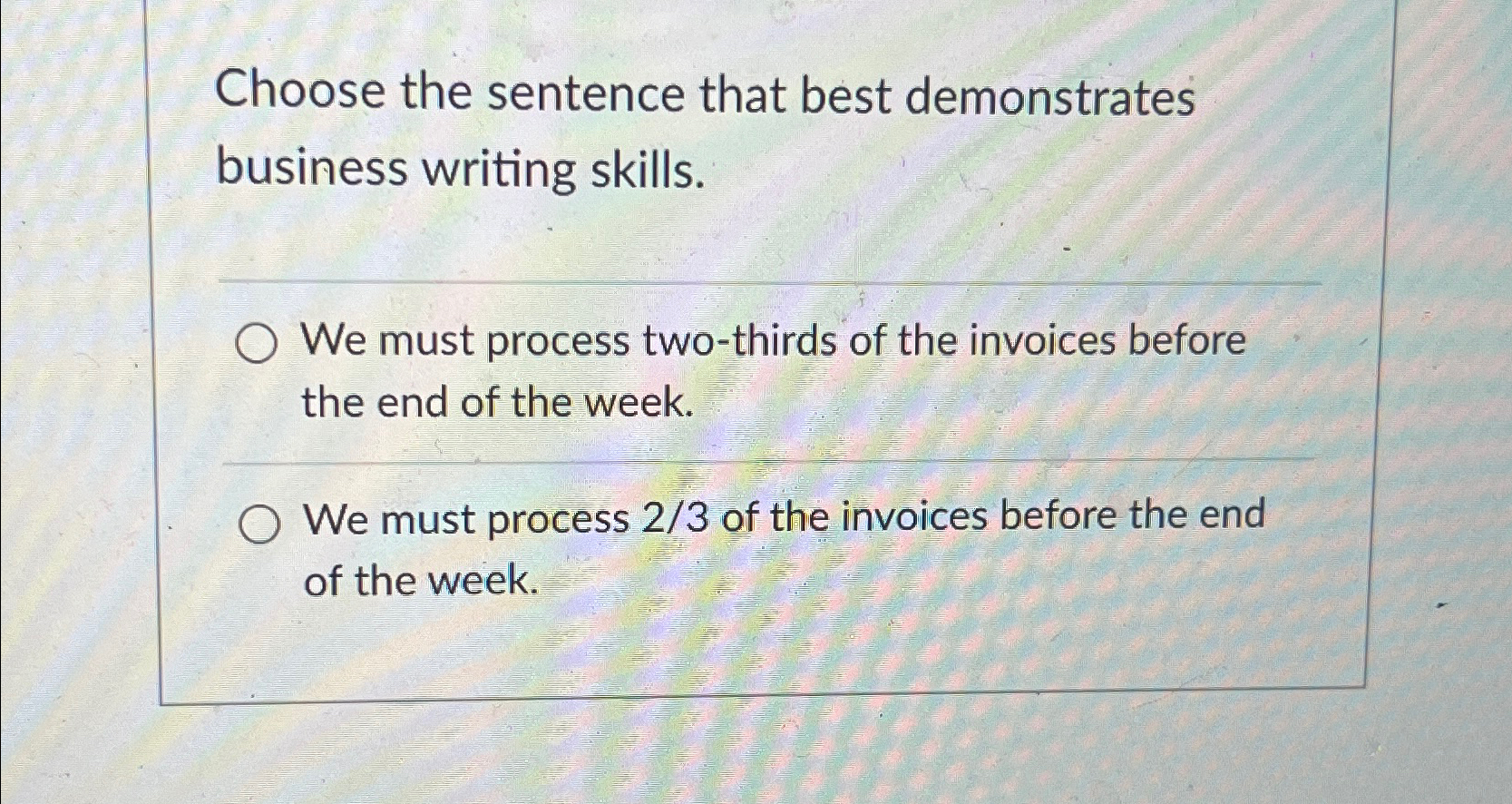 Solved Choose the sentence that best demonstrates business | Chegg.com Solved Choose the sentence that best demonstrates business | Chegg.com