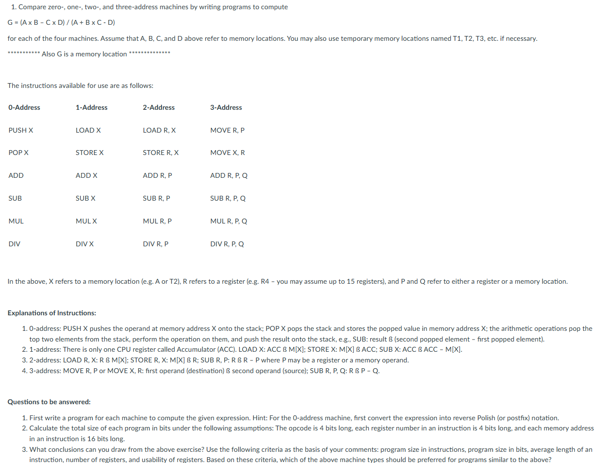 Solved Compare zero-, ﻿one-, ﻿two-, ﻿and three-address | Chegg.com
