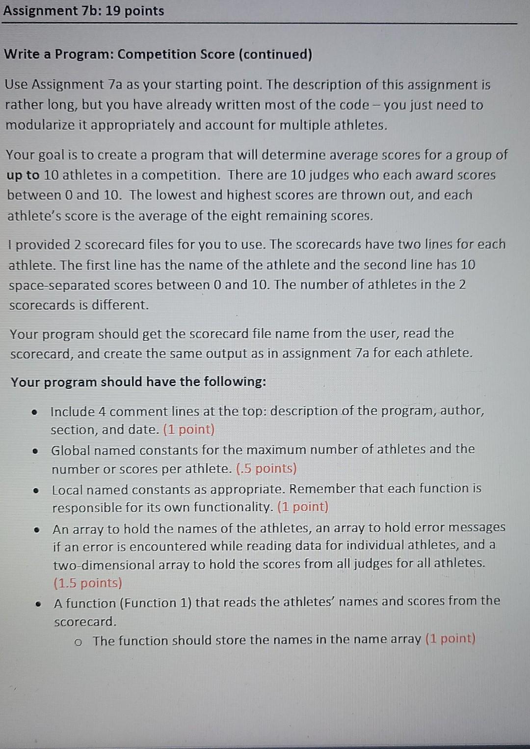 Solved Assignment 7b: 19 points Write a Program: Competition | Chegg.com