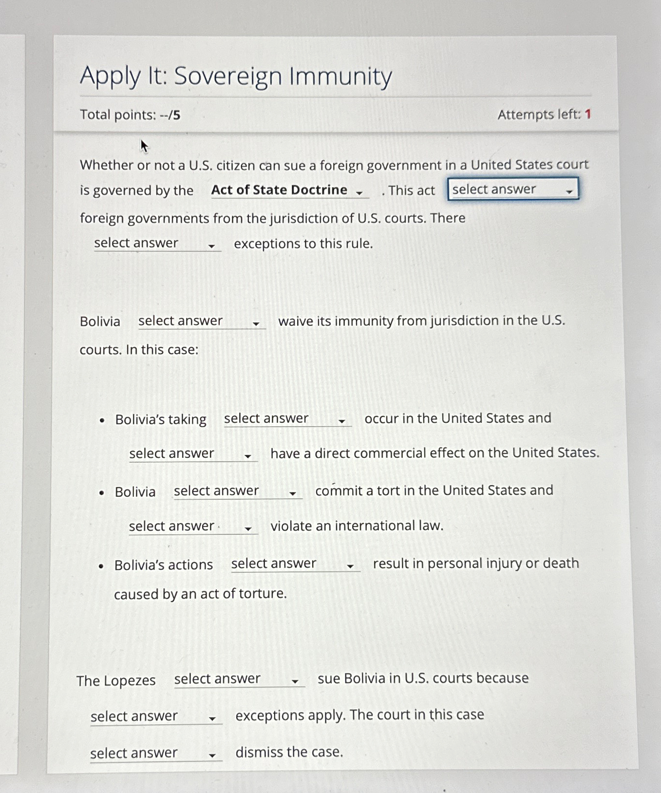 Solved Apply It: Sovereign ImmunityTotal points: --5Attempts | Chegg.com
