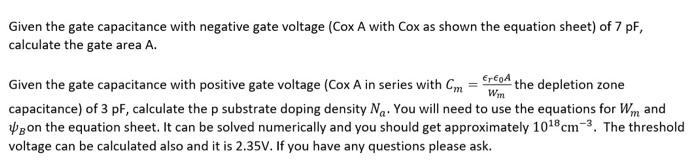 Given the gate capacitance with negative gate voltage | Chegg.com