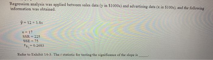 Solved Regression Analysis Was Applied Between Sales Data Y