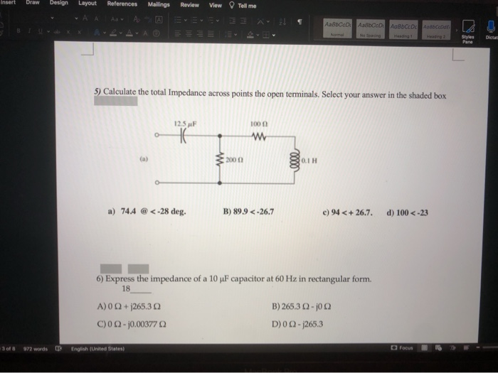 Solved Insert Draw Design Layout References Mailings Review | Chegg.com