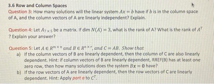 Solved 3.6 Row and Column Spaces Question 3: How many | Chegg.com