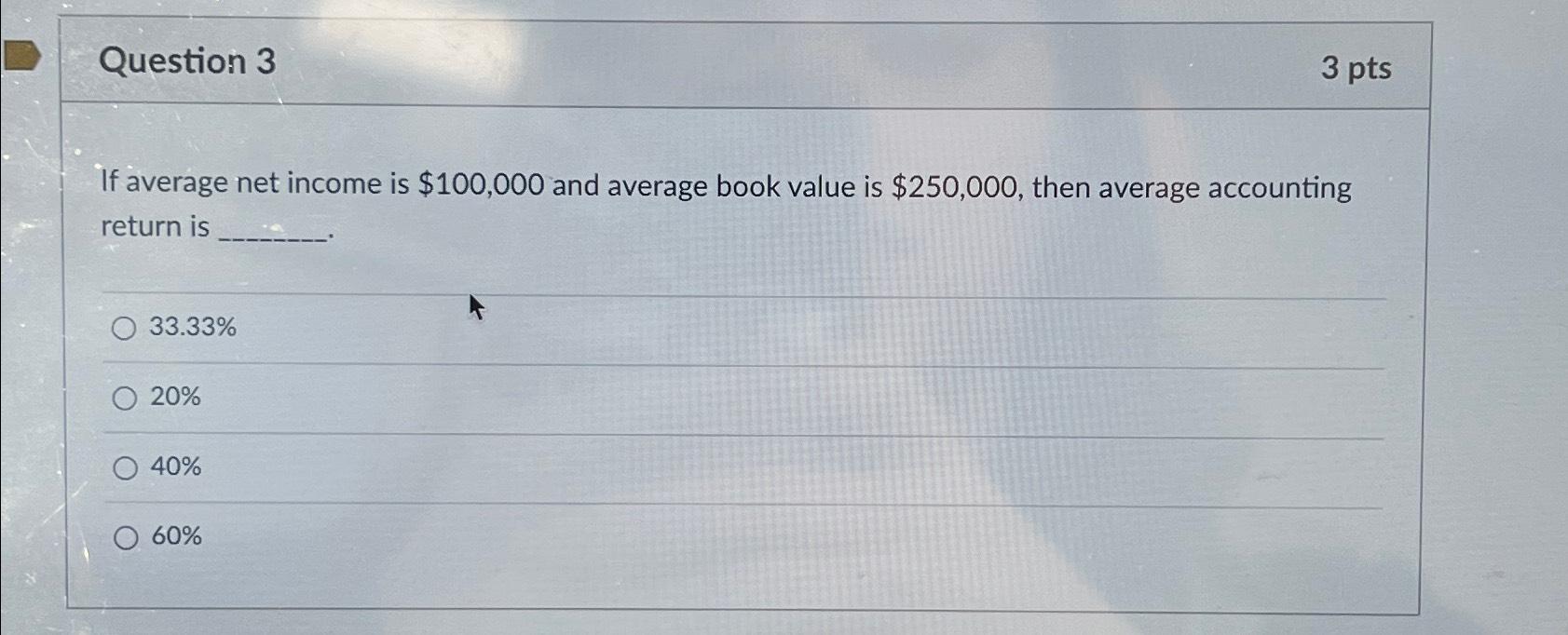 Solved Question 33 ﻿ptsIf average net income is $100,000 | Chegg.com