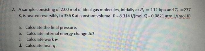 Solved 2. A sample consisting of 2.00 mol of ideal gas | Chegg.com