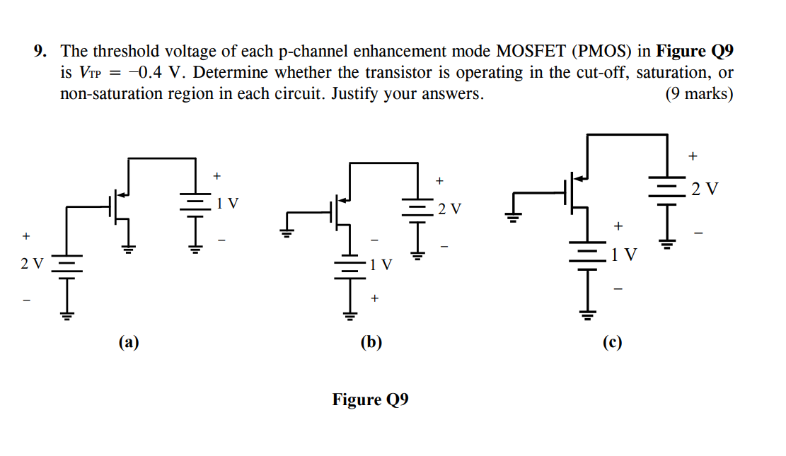 Solved The threshold voltage of each p-channel enhancement | Chegg.com