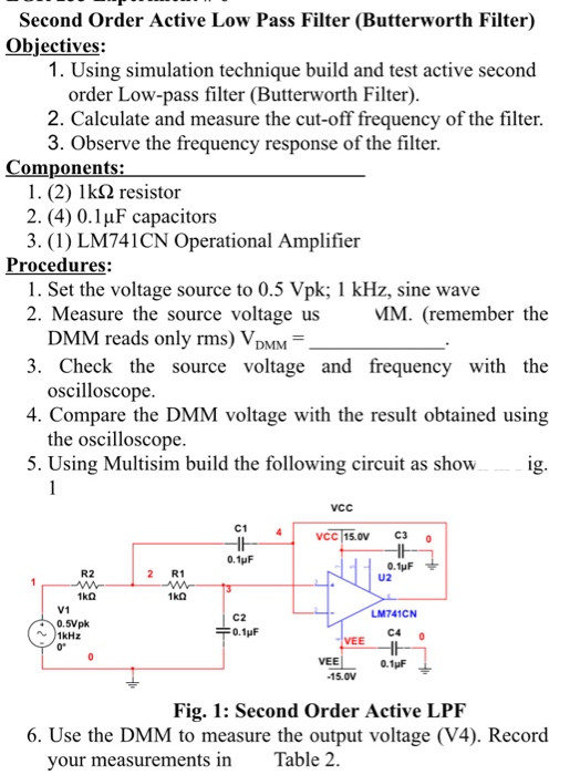 Solved Second Order Active Low Pass Filter (Butterworth | Chegg.com