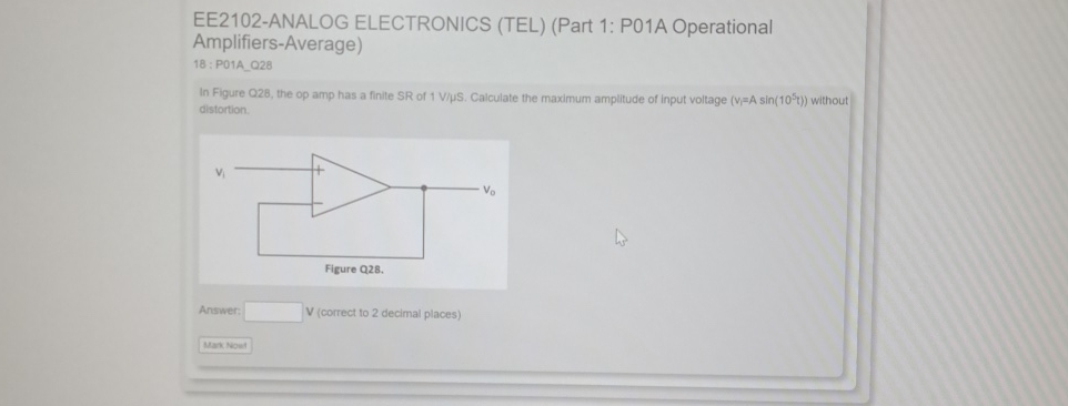 Solved EE2102-ANALOG ELECTRONICS (TEL) (Part 1: P01A | Chegg.com
