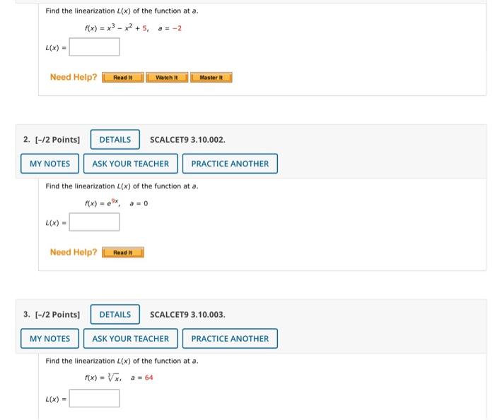 Solved Find The Linearization Lx Of The Function At A 8249