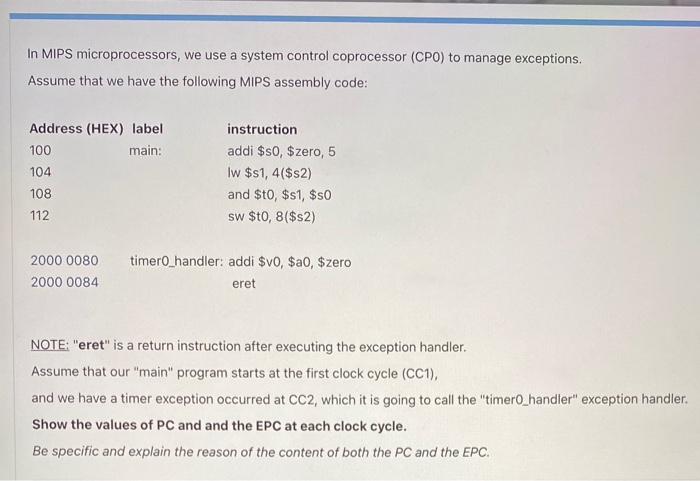 Solved In MIPS microprocessors, we use a system control | Chegg.com