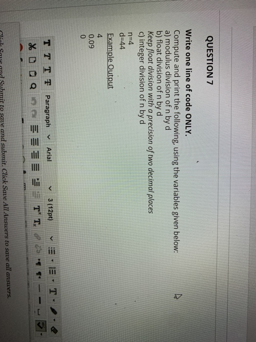 Solved QUESTION 7 Write one line of code ONLY. Compute and | Chegg.com