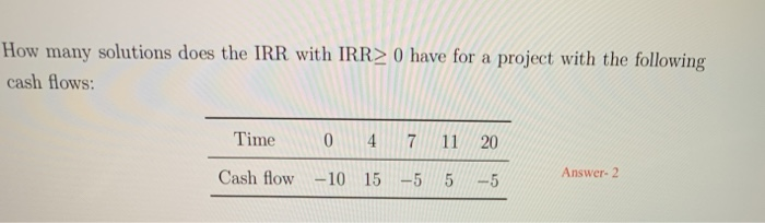 Solved How many solutions does the IRR with IRR> 0 have for | Chegg.com