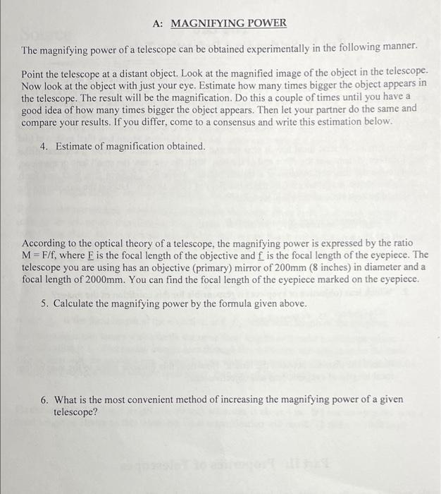 Solved A: MAGNIFYING POWER a The magnifying power of a | Chegg.com