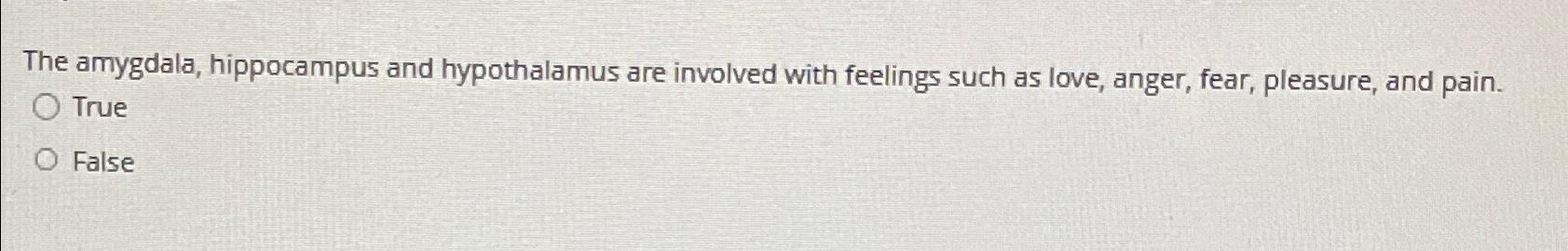 Solved The amygdala, hippocampus and hypothalamus are | Chegg.com