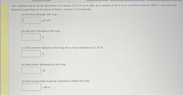 Solved The rotating loop in an AC generator is a square 15.0 | Chegg.com