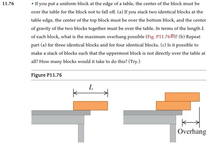 Solved 11.76 • If you put a uniform block at the edge of a | Chegg.com