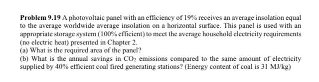 Solved Problem 9.19 A photovoltaic panel with an efficiency | Chegg.com