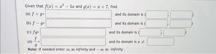 Solved Given that f(x) = x2 – 5x and g(x) = 2 + 7, find (a) | Chegg.com