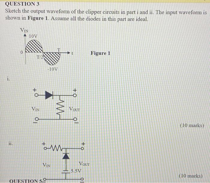 Solved QUESTION 3 Sketch the output waveform of the clipper | Chegg.com