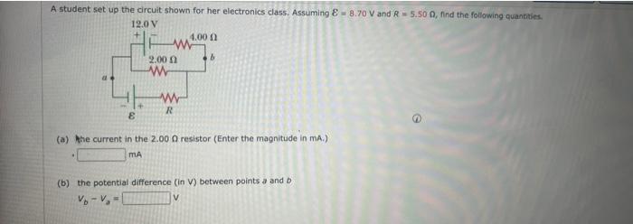 Solved A student set up the circuit shown for her | Chegg.com