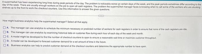Solved A supermarket has been experiencing long lines duning | Chegg.com