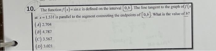 Solved 10. The function f(x) = sinx is defined on the | Chegg.com