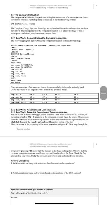 Solved Lab Exercise No 8 Unconditional Jump And Compare 8955