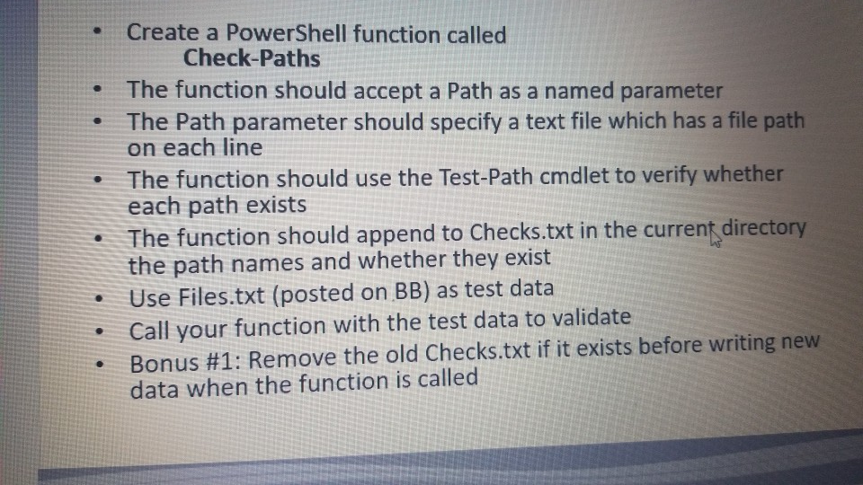 Solved . . Create a PowerShell function called Check-Paths | Chegg.com