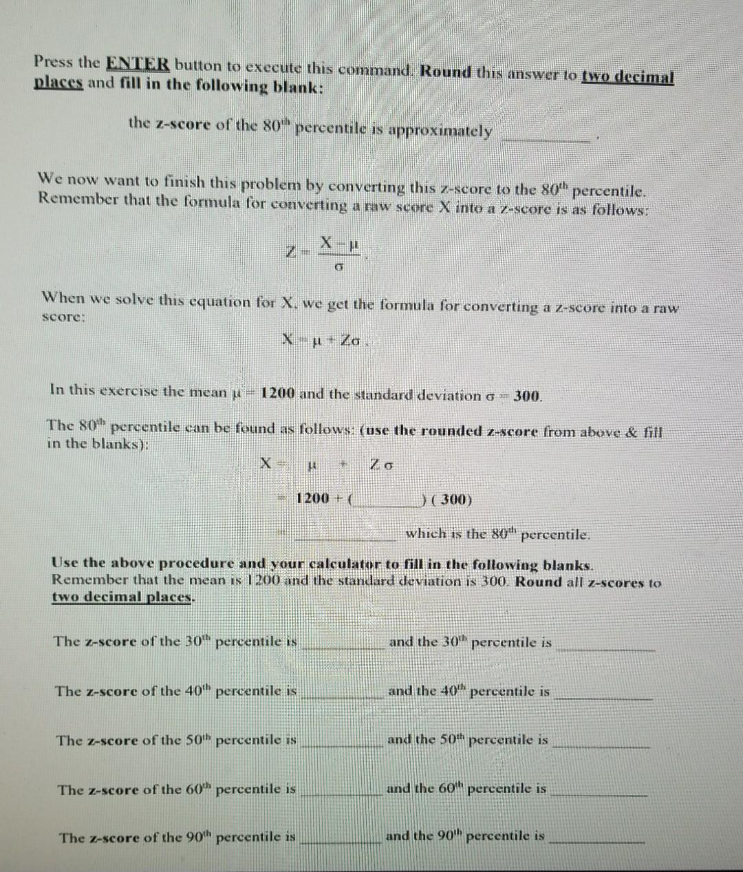Solved Finding the Percentiles of a Normal Distribution The | Chegg.com