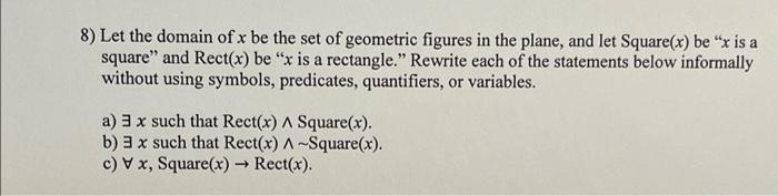 Solved 8) Let the domain of x be the set of geometric | Chegg.com