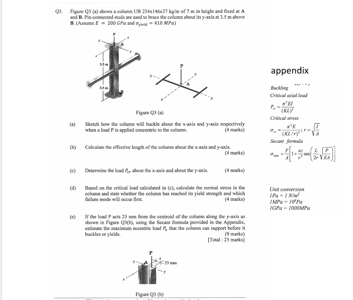 Solved Q3. ﻿Figure Q3 (a) ﻿shows a column UB 254×146×37kgm | Chegg.com