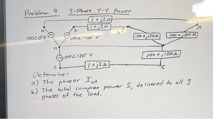 Solved Problem 9 3-phose Y−Y power Determine: a) The phas or | Chegg.com
