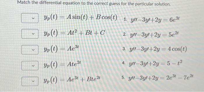 Solved Match the differential equation to the correct guess | Chegg.com