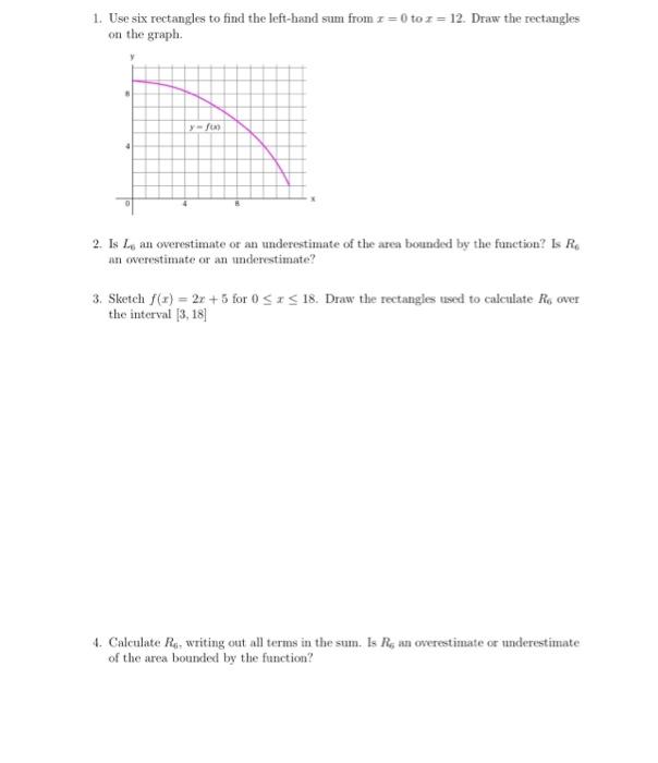 Solved 1. Use six rectangles to find the left-hand sum from | Chegg.com