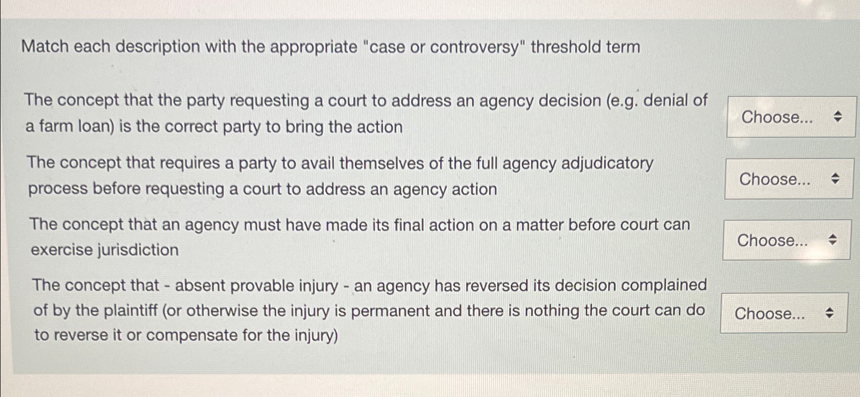 Solved Match each description with the appropriate "case or | Chegg.com