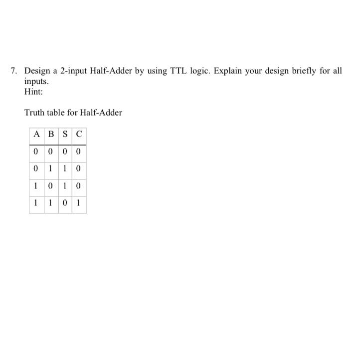Solved Design a 2-input Half-Adder by using TTL logic. | Chegg.com