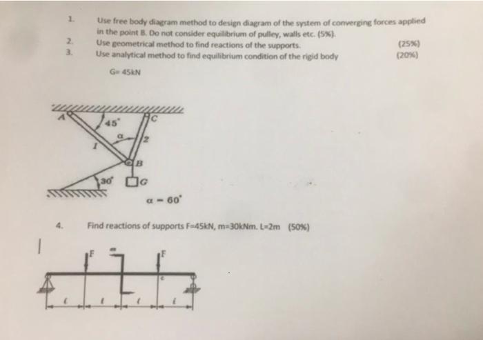 Solved 1 2 3 Use free body diagram method to design diagram | Chegg.com