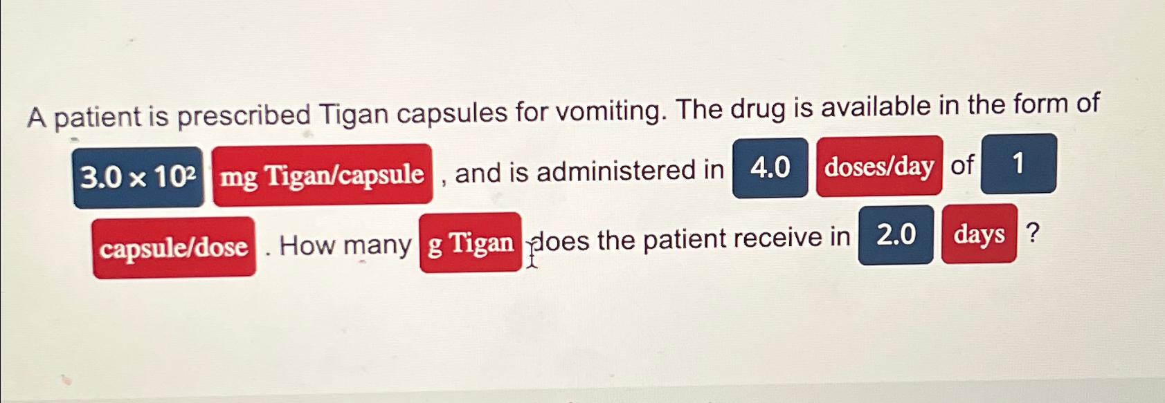 Solved A patient is prescribed Tigan capsules for vomiting. | Chegg.com
